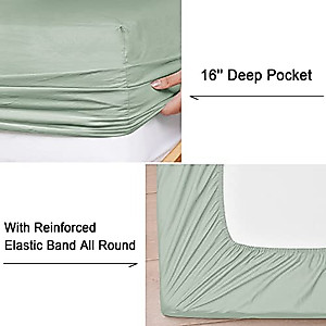 PHF 100% Garment Washed Cotton Sheets Set Twin Size, Ultra Soft Cotton Bedding Sheets Set, 3 PCS Breathable Moisture-Wicking DurableSheet Set,Deep Pocket Cotton Bed Sheet Up to 16", Sage Green