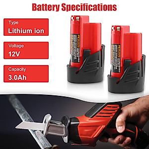 2 Pack 12V 3000mAh Lithium-ion Replacement Battery Compatible with Milwaukee 12 Volt Battery 48-11-2411 48-11-2420 48-11-2401 48-11-2402 48-11-2401 12-Volt Cordless Tools (Red)