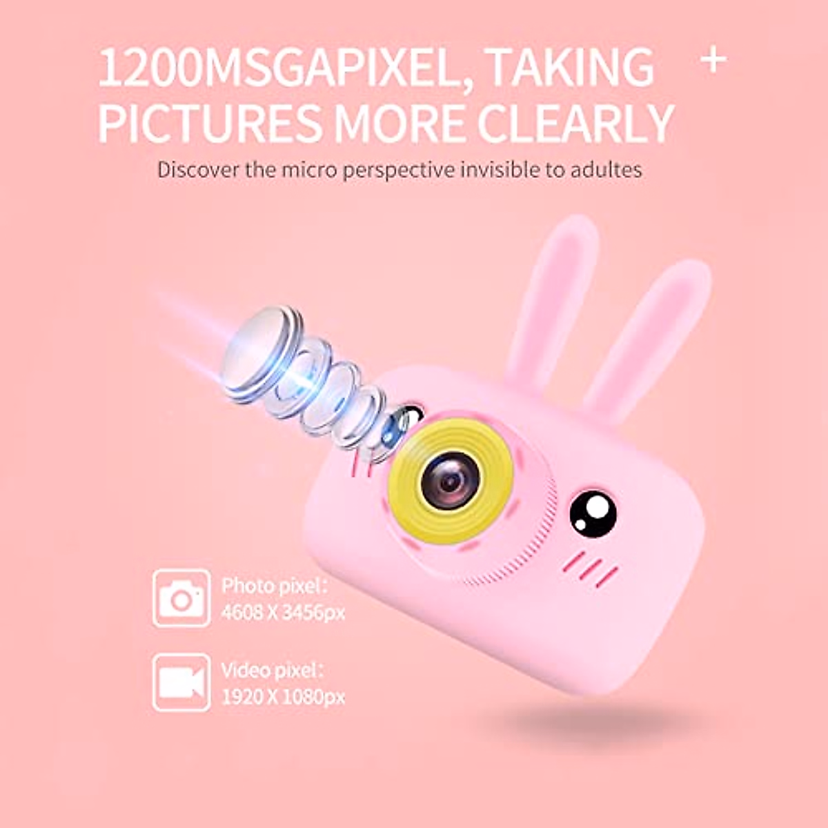 Kids Camera, Rabbit Shape Video LCD Screen Kid Camera, Kids Camera for Girls, USB Data Transfer Kids Digital Camera, Battery Powered Toddler Camera Blue