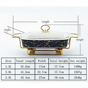HONHPD 3PCS Rectangular Porcelain Casserole Warming Trays for Food, Ceramics Chafers, and Buffet Warmers Sets, Ceramics Chafing Dish Buffet Set, Green Marble Finish (11inch.13inch.15inch）