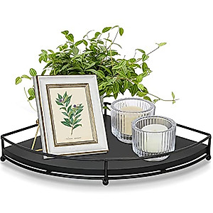 Y&ME Wood Counter Corner Shelf, Black Decorative Serving Tray Bathroom Organizer Countertop, Rustic Tray Riser for Coffee Bar Decor, Display Riser for Farmhouse Accent Centerpiece in Kitchen/Dining