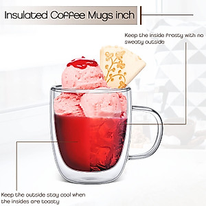 Gerrii 8 Pack 13.5 oz Double Walled Glass Coffee Mugs with Handle, Clear Glass Coffee Mugs Insulated Layer Coffee Cups Espresso Mug Cups for Cafe Latte Cappuccino Tea