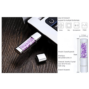 WooTeck 64GB Jewelry Crystal Lipstick USB Flash Drive,High Speed Memory Disk, Purple