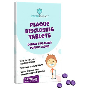 Plaque Disclosing Tablets for Teeth, 96 Count, Dental Disclosing Tablets for Kids or Adults, Shows Plaque, Helps Teach Kids Teeth Brushing Habits for Clean Teeth, by Fresh Knight, Pack of (1)