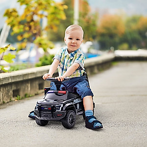 Aosom Kids Push Ride On Car with Working PA System and Horn, Police Truck Style Foot-to-Floor Sliding Car for Boys and Girls with Under-Seat Storage, for 18 Months to 5 Years Old, Black
