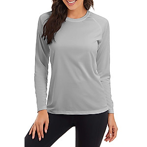 KINGFEN Women UPF 50+ Sun Protection Hiking Clothing Cozy Pastel Pullover Loose Long Sleeve Swim Athletic Shirt Women UV Protection Outdoor Activities Shirt Workout Clothes Light Grey Large