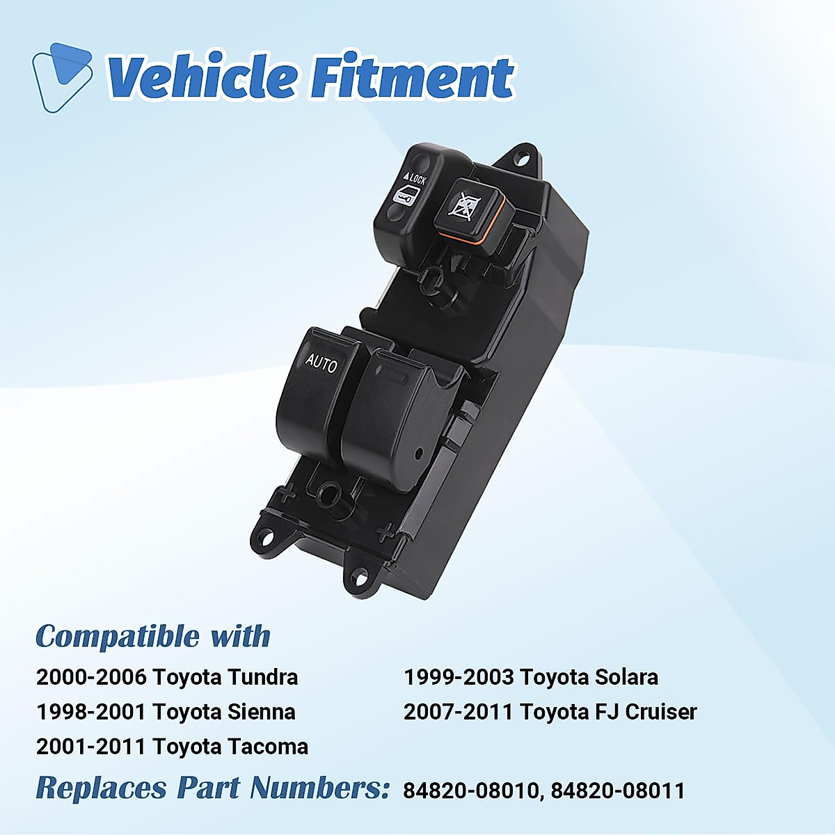AiYiGu Power Window Switch Master Control Button Driver Side Compatible with Toyota Tundra 2000-2006/Tacoma 2001-2011/Sienna 98-01/Solara 99-03/FJ Cruiser 07-11 Replaces OEM 84820-08010 84820-10100A
