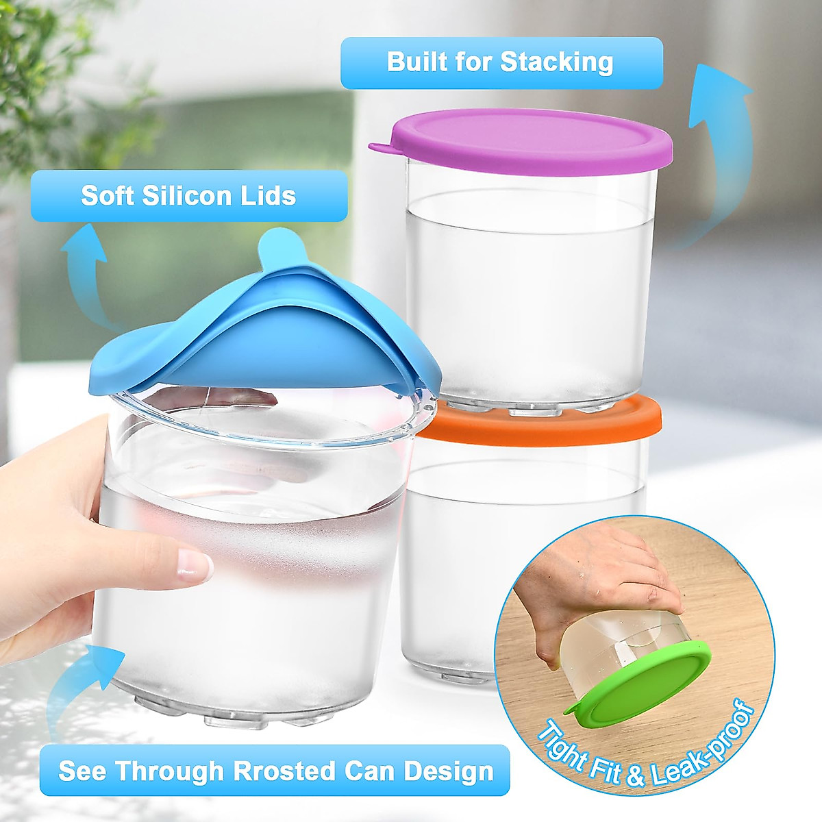 MIMLEN 2 Pack Container for 16oz. Ninja Creami Pints and Lids, Compatible with Ninja Creami NC301 NC300 NC299AMZ Series