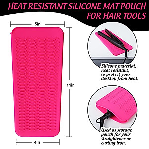 Fandamei Heat Resistant Silicone Mat Pouch for Flat Iron, Straightener, Curling Iron, Heat Resistant Glove With Silicone Bumps For Hair Styling Tool, Professional Heat Proof Glove Mitts Rose Red