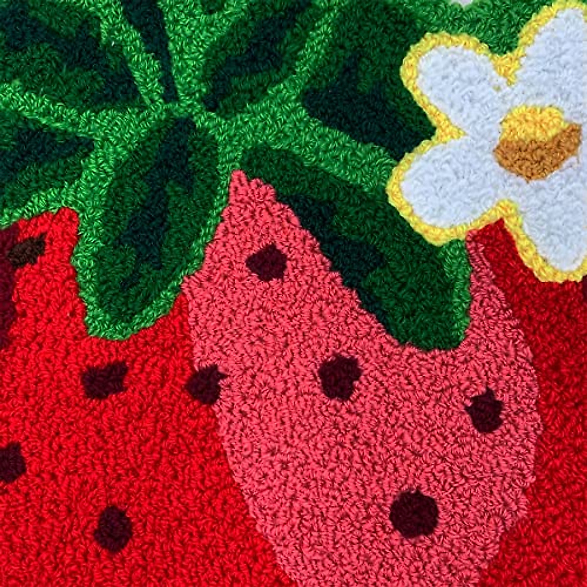 Abreeze Toilet Red Rug Strawberry Kids Rug Colorful Handmade Floor Mats Non-Slip Princess Rugs, 31"x23"