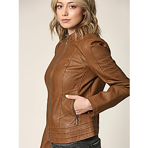 Lock and Love LL WJC746A Womens Vegan Leather Motorcycle Jacket XXL Camel