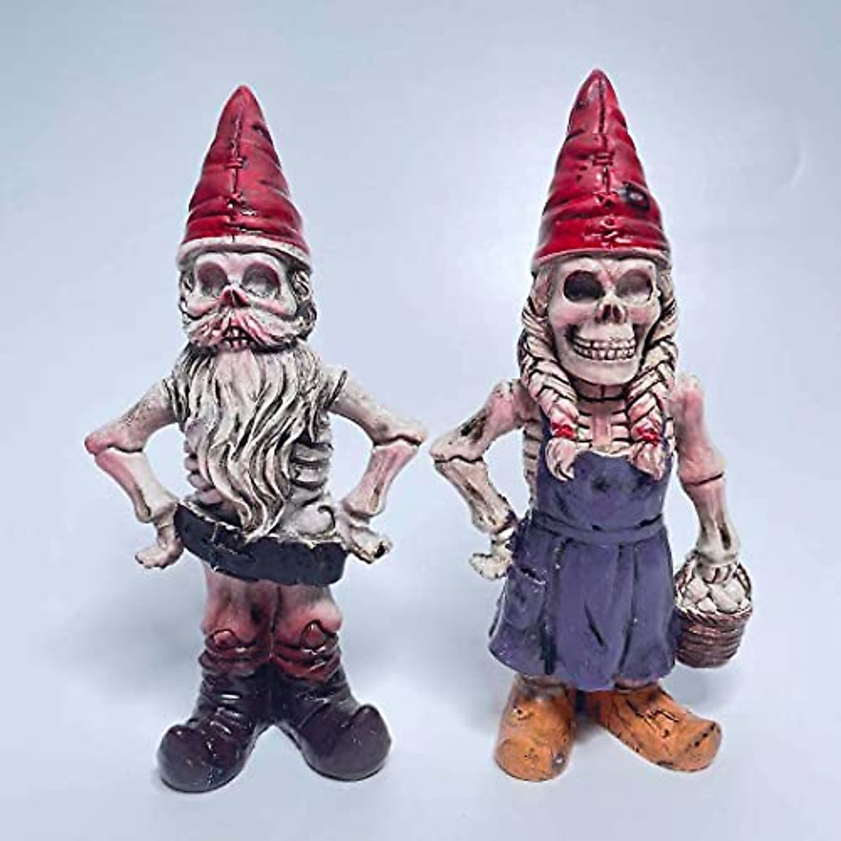 JARPSIRY 2PCS Male and Female Halloween Skeleton Gnome Couple Garden Gnomes Statue Zombie Gnome Sculptures Resin Dwarf Figurines for Indoor Home Ornaments Outdoor Patio Yard Lawn Porch Decor
