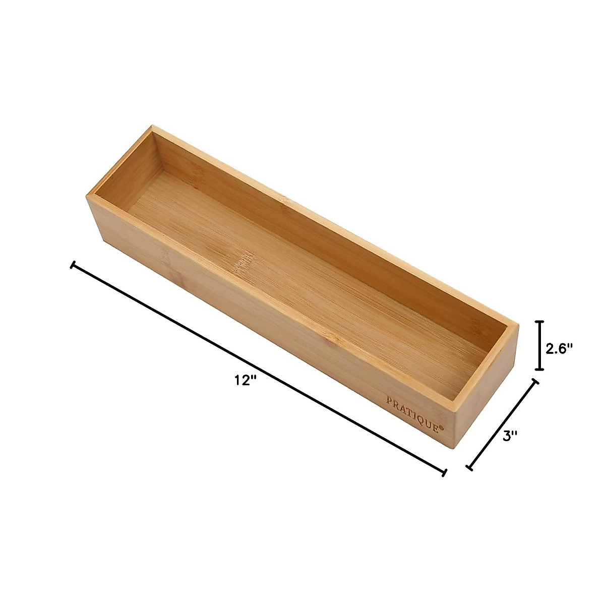 PRATIQUE Bamboo Drawer Organizer - Kitchen Utensil Organizer Silverware Tray Cutlery Holder，Office Desk Supplies and Accessories (12x3x2.6 inch)