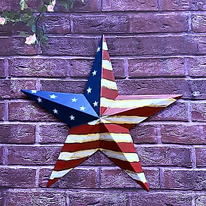 Grace Home Metal Patriotic OLD Glory American Flag 3D Barn Stars Decor Memorial Day 4th of July Indoor Outdoor Americana Wall Decorations 12 Inches­