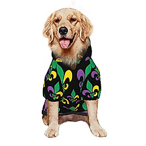 Large Dog Hoodie Mardi-Gras-Carnival-Fleur-De-Lis Pet Clothes Sweater with Hat Soft Cat Outfit Coat Medium