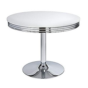 Target Marketing Systems Raleigh Modern Retro Style Chrome Plated Metal Round Dining Table, 39.4", White