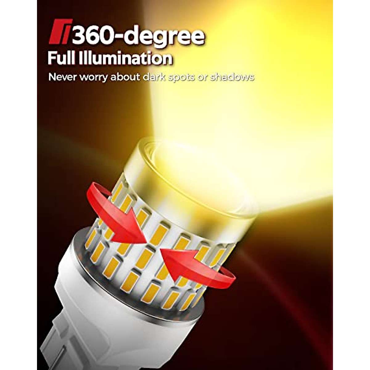 Torchbeam T20 7443 7440 LED Turn Signal Light Bulbs 7444NA 7442NAK, Amber Yellow W21W 7441 7444 LED Bulbs with Projector Replacement for Parking Front Rear Turn Signal Lights