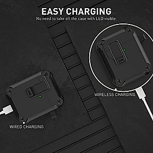 Winproo Armor Airpods 2nd & 1st Generation Case Cover with Lock Clip, Military Hard Shell Full-Body Shockproof Protective Case Skin with Keychain for Airpods 2nd & 1st Gen [Black]