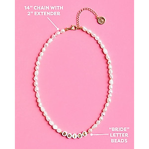 xo, Fetti Bride Freshwater Pearl Beaded Necklace, 14" Choker, Gold Letter Beads Jewelry | Bachelorette Party Decorations, Bridesmaid Gift, Bridal Shower, Wedding