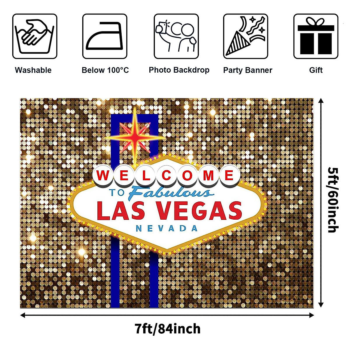Avezano Las Vegas Party Backdrop for Birthday Decorations Welcome to Las Vegas Fabulous Casino Night Poker Party Photography Background Gold Luxury Prom Costume Dress-up Party Photobooth (7x5ft)