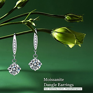 925 Sterling Silver Moissanite Earrings, 0.5ct-1ct Moissanite Halo Earrings for Women, Moissanite Drop Dangle Hoop Earrings, Round Cut Brilliant D Color VVS1 Clarity Moissanite Stud Earrings for Women Girls (style 2)