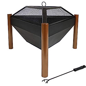 Sunnydaze 31-Inch Steel Wood-Burning Triangle Fire Pit/Side Table - Log Grate, Poker and Spark Screen - Copper Finish