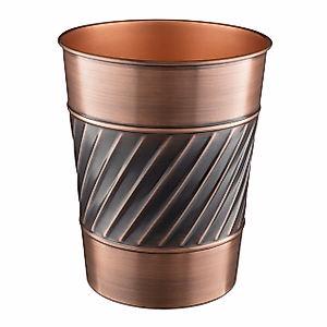 Monarch Abode 39628 Handcrafted, Wave Embossed, Metal Wastebasket Trash Can for Home Office Bedroom, Decorative Wastebasket, Modern Bathroom Decor, Durable, Antique Copper Finish