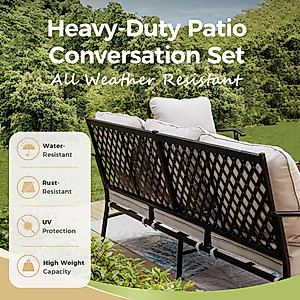 MIXPATIO Patio Furniture Set 5 pcs, Outdoor Patio Furniture Set, 3-Seat Sofa, 2 Rocking Chairs, 2 Ottomans and 5.75" Extra Thick Cushion, Patio Conversation Set for Garden Backyard Deck,Beige