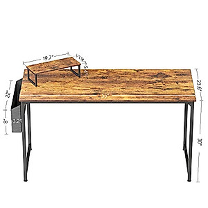 Cubiker 55 Inch Computer Writing Desk for Home Office, Study Work Table with Small Monitor Stand and Storage Bag, Easy to Assemble