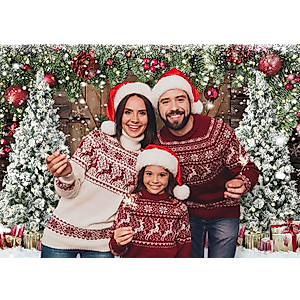 Wollmix Christmas Backdrops for Photography, Winter Rustic Barn Wood Door Photo Background Xmas Eve Tree Snow Banner Family Holiday Party Decoration Supplies Portraits Photo Booth Studio Props 7x5ft