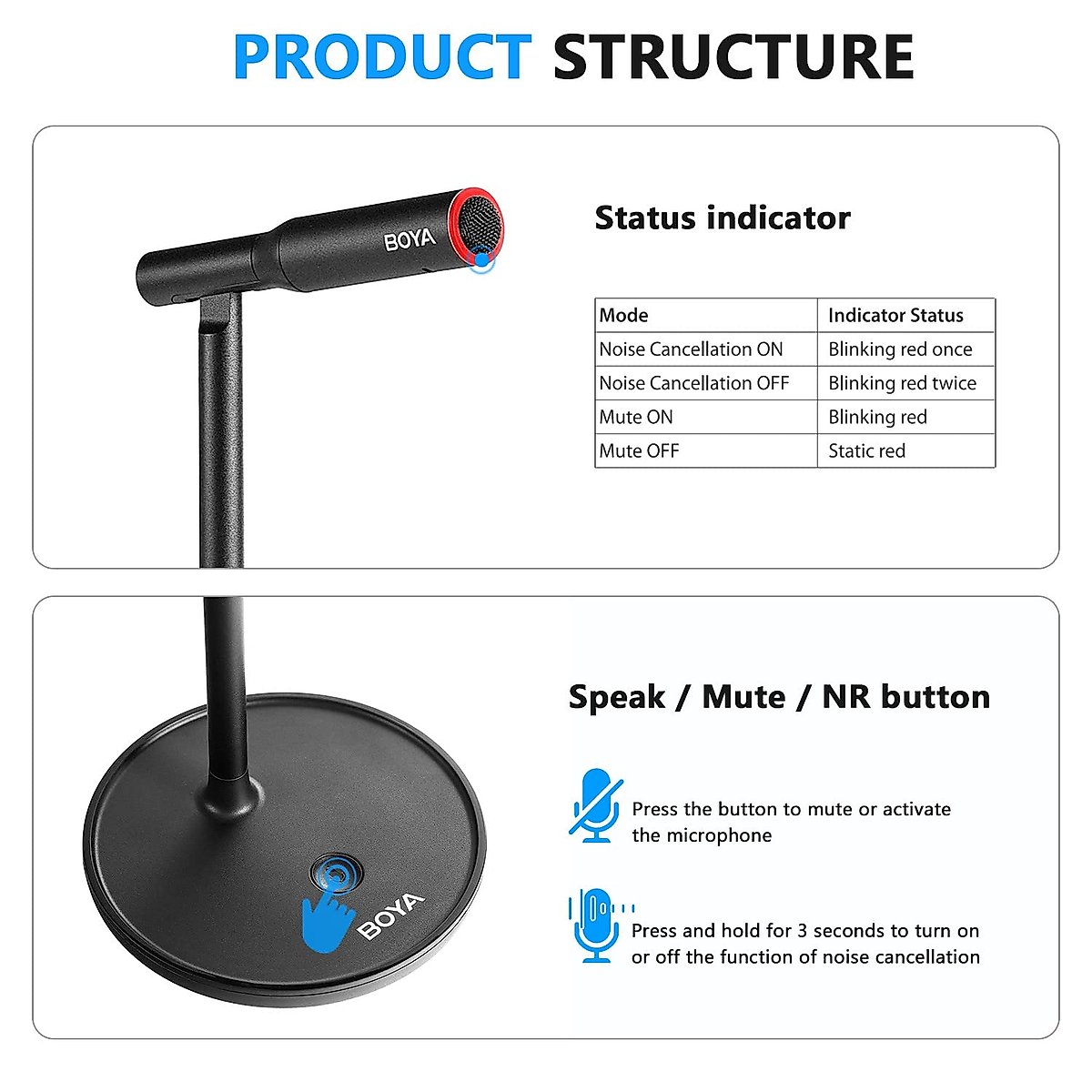 BOYA BY-CM1 USB Microphone,Noise-Cancelling Condenser Computer Microphone Plug&Play for Live Streaming, Podcasting, Vocal Recording,Video Conference Compatible with Windows/Mac