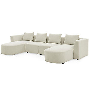 GNIXUU Modular Sectional Sofa, Modern Minimalist Boucle Fabric U-Shaped Sectional Couch, Comfy Double Chaise Lounge 4 seat Couch Set with Pillows for Living Room, Office, Apartment，117Inch(Beige)