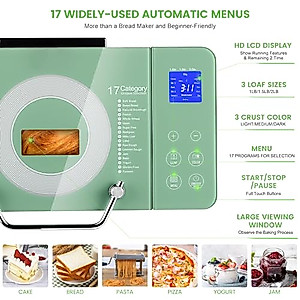 KEEPEEZ 2.2LB Large Bread Maker Machine-Dual Heaters, 17-in-1 Breadmaker with Gluten-Free, Pizza Dough, Jam, Auto Nut Dispenser,Ceramic Pan&Touch Panel, 3 Loaf Sizes 3 Crust Colors,15H Timer,Recipes