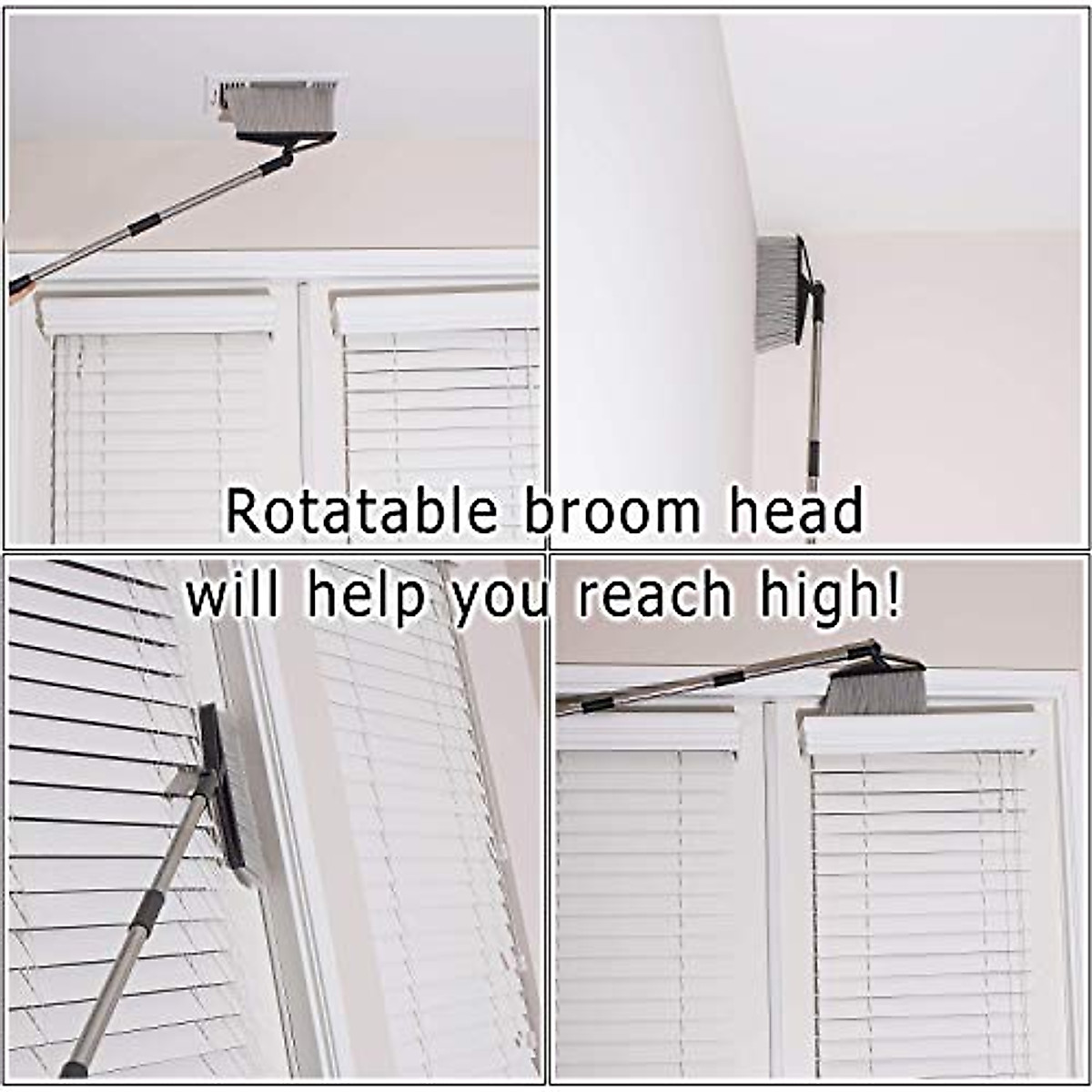 GAMLI Broom and Dustpan Combo Set - Rotatable Wisp Cleaning for Kitchen Floor, Indoor, Hardwood Floors, Industrial, Lobby. Adjustable Broom Pole, Windproof Dustpan - Free Broom Holder