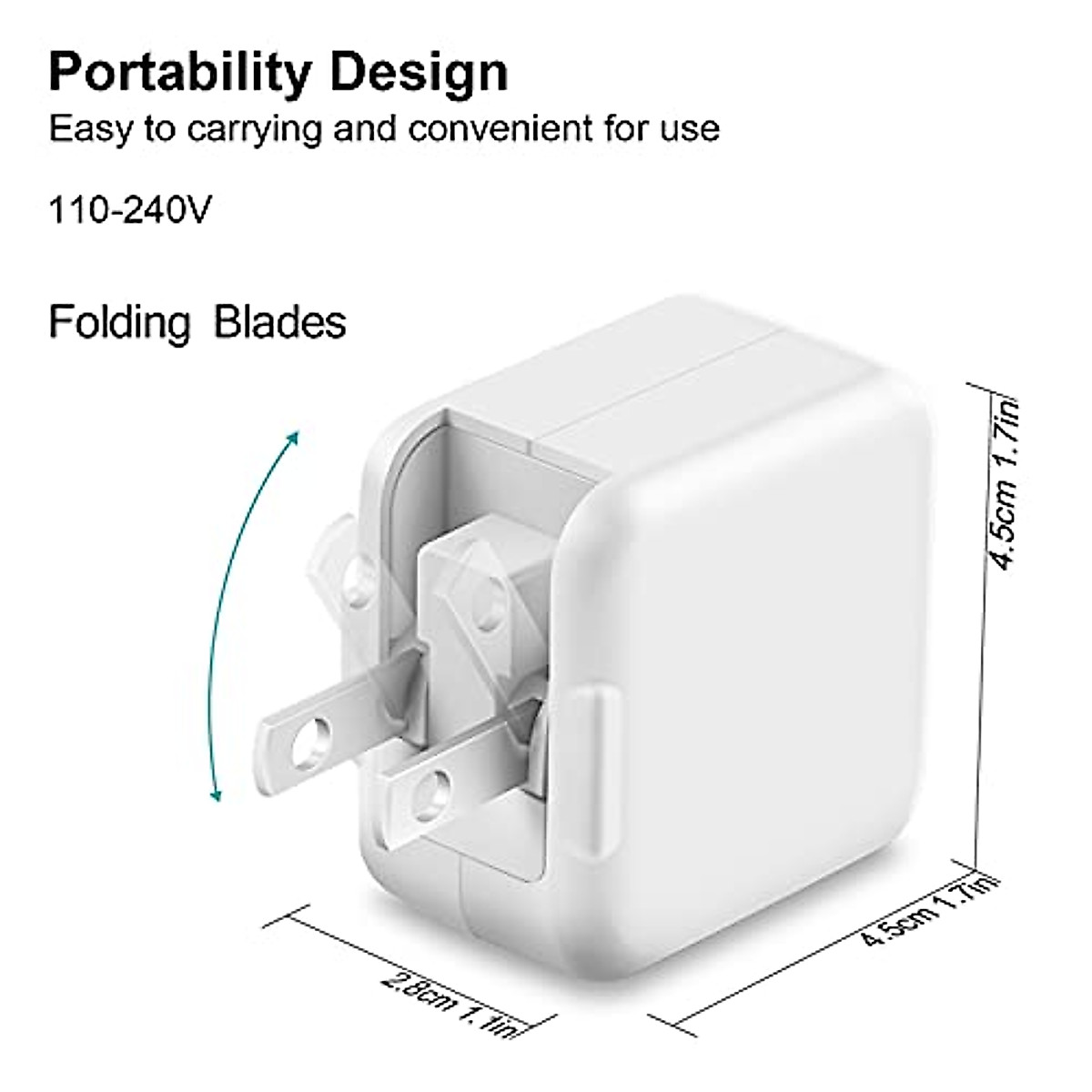 iPad Charger iPhone Charger [Apple MFi Certified] 12W USB Wall Charger Foldable Portable Travel Plug with USB Charging Modem Cables Compatible with iPhone, iPad, iPad Mini, iPad Air 1/2/3, Airpod