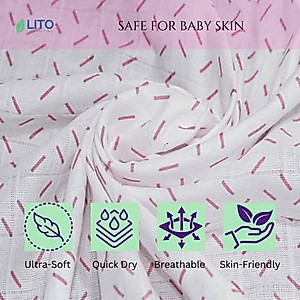 Swaddle Blankets| Receiving Blanket|Organic Cotton Breathable and Skin-Friendly Soft Muslin Swaddle Blankets for Boys| Baby Essentials, Registry & Gift | 48”x48” 2-Pack Pink Lines