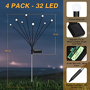 Streamlet Solar Garden Lights, 4 Pack New Upgraded 8 LED Solar Lights for Outside, Solar Powered Firefly Lights, Solar Outdoor Lights Waterproof for Pathway Patio Yard Decor, Warm White