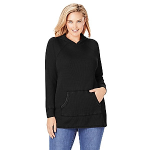 Woman Within Women's Plus Size Washed Thermal Hooded Sweatshirt - 22/24, Black