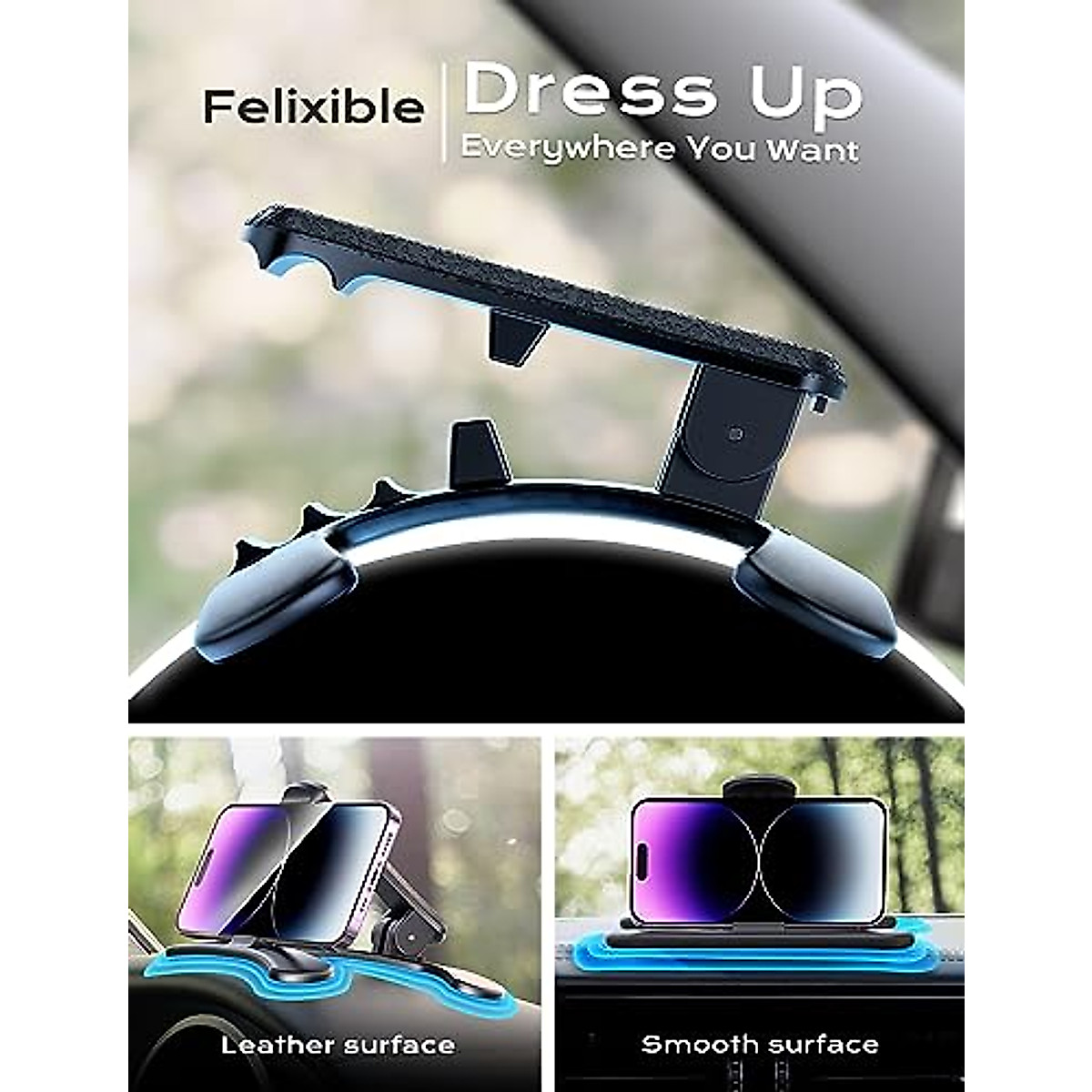 LISEN Dashboard Phone Holder for Car, Dashboard Mount [ Never Slip& Fall] Universal Car Phone Holders for iPhone Dash Accessories Compatible with iPhone 15 Pro Max Plus 14 13 12 Mini Samsung All