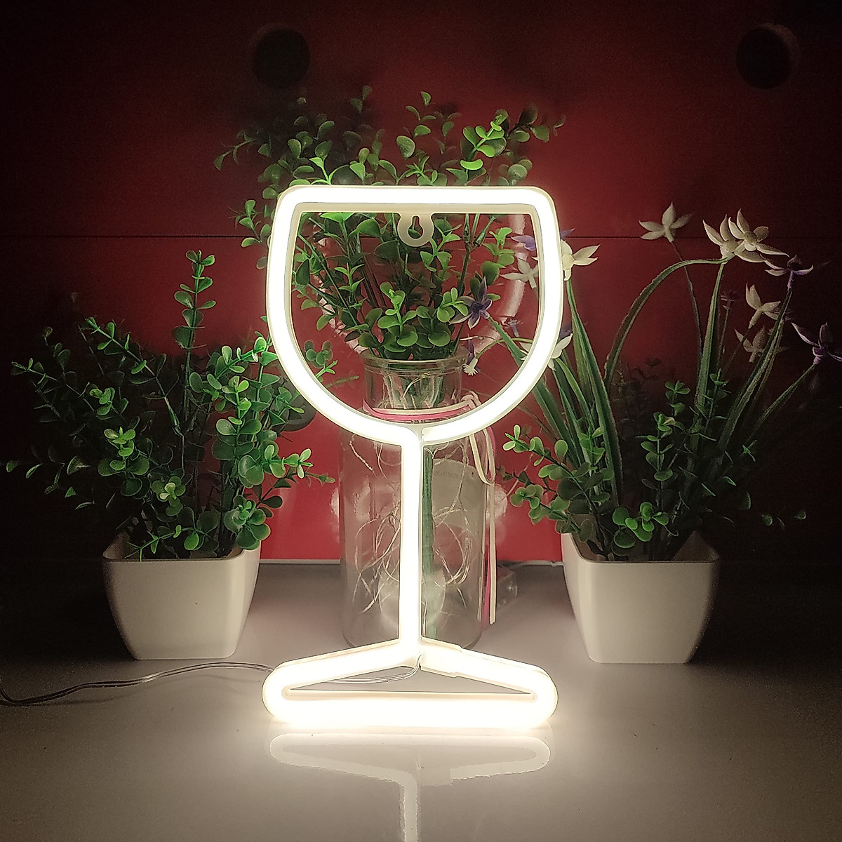 JYWJ Wine Glass Neon Sign,USB or 3-AA Battery Powered Neon Light,LED Table Decoration,Bedroom Wall Decoration,Birthday Gift,Wedding Supplies Business Gift(Warm)