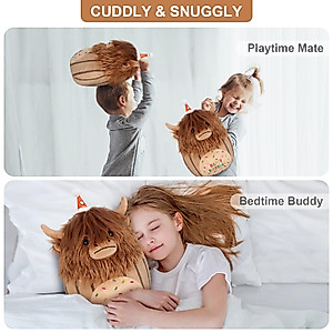 SuzziPals 17 inch Happy Birthday Highland Cow Stuffed Animal Plush Pillows, Soft Cow Pillow Cow Plushies Room Decor, Cows Plush Toys for Hugging & Squish, Highland Cow Gifts Cute Birthday Gifts