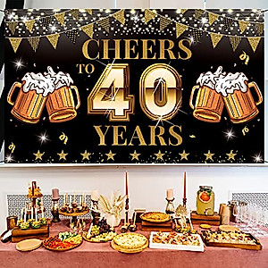 Cheers to 40 Years Backdrop Banner, Happy 40th Birthday Decorations for Men Women, 40th Anniversary, Class Reunion Backdrop, Black Gold 40th Birthday Party Yard Banner, Vicycaty (6.1ft x 3.6ft）