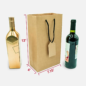 TOHOKU PRIME 2 Bottle Wine Gift Bag, 7.15x4x13 Inch, 24Pcs Double Wine Bottle Gift Bag, 2 Bottle Wine Bag, Wine Gift Bags for 2 Bottles