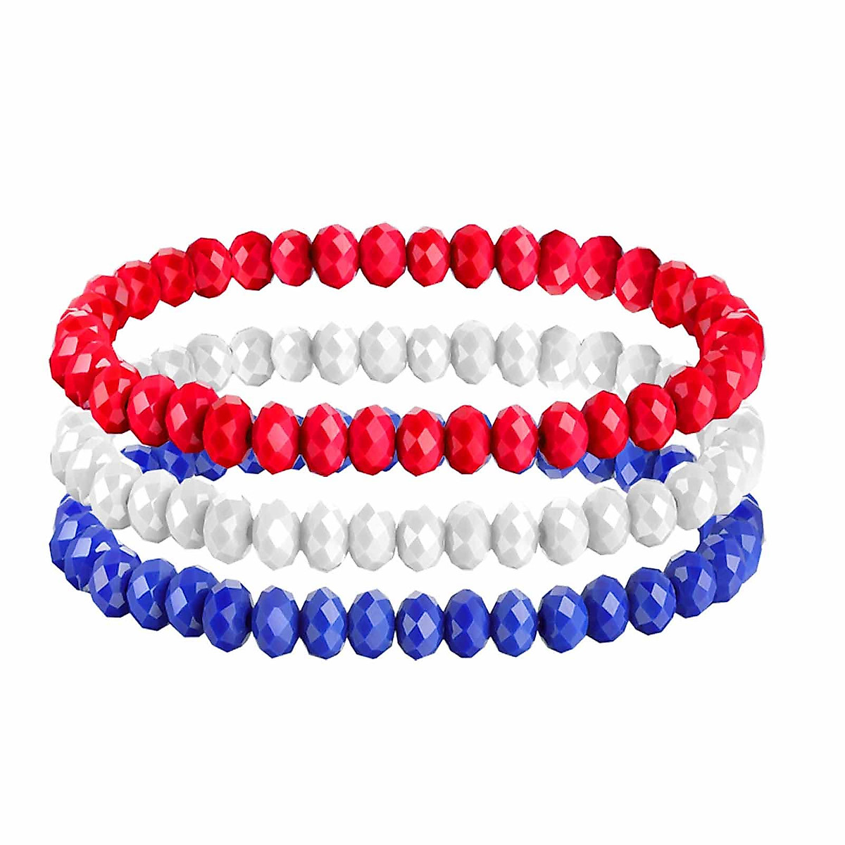 IDesign 2 Set USA American Flag Bracelet Set For Women Mens Red Blue White Beads Stretch Bracelet Set Patriotic 4th Of July Independence Day Gift Pack Of 2 (Beads Bracelet)