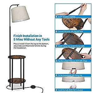 DEWENWILS Floor Lamp with Table Attached, Industrial Farmhouse Narrow Nightstand, Wooden End Side Table Floor Lamp, Adjustable Reading Lamp for Bedroom, Living Room, Office, Kids Room