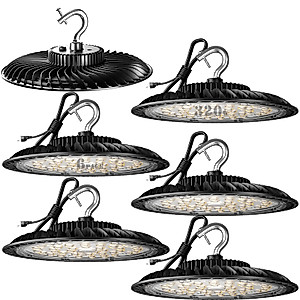 ANTLUX LED High Bay Light 320W 48000lm 5000K High Bay LED Shop Lights with US Plug Equiv.to 1200W MH/HPS High Bay LED Lights AC100-277V-6 Pack