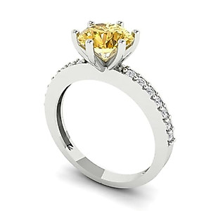 Clara Pucci 1.96ct Round Cut Solitaire Genuine Yellow Simulated Diamond Engagement Promise Anniversary Bridal Ring 18K White Gold 8