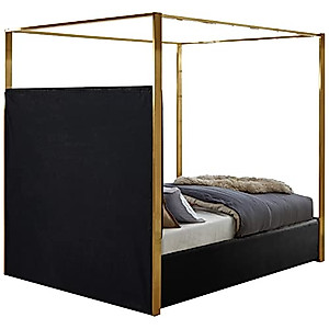 Meridian Furniture JonesBlack-K Jones Collection Modern | Contemporary Upholstered King Bed, Black Velvet, Channel Tufting, Brushed Brass Frame, 82.5" W x 86.5" D x 79" H, Black, King