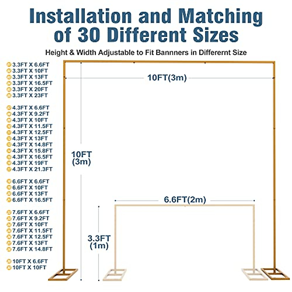 Wokceer 10x10 FT Backdrop Stand Heavy Duty Pipe and Drape Kit, Adjustable Gold Backdrop Stand for Wedding Birthday Party Photography Photo Booth Background Christmas Decoration