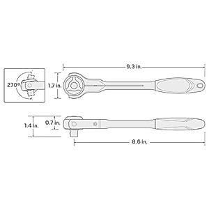 TEKTON 3/8 Inch Drive x 9 Inch Swivel Head Quick-Release Ratchet | 1491